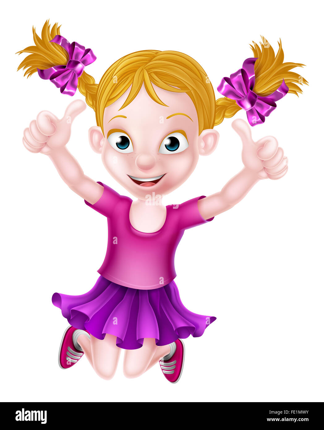 Happy cartoon young girl jumping for joy and giving thumbs up Stock ...