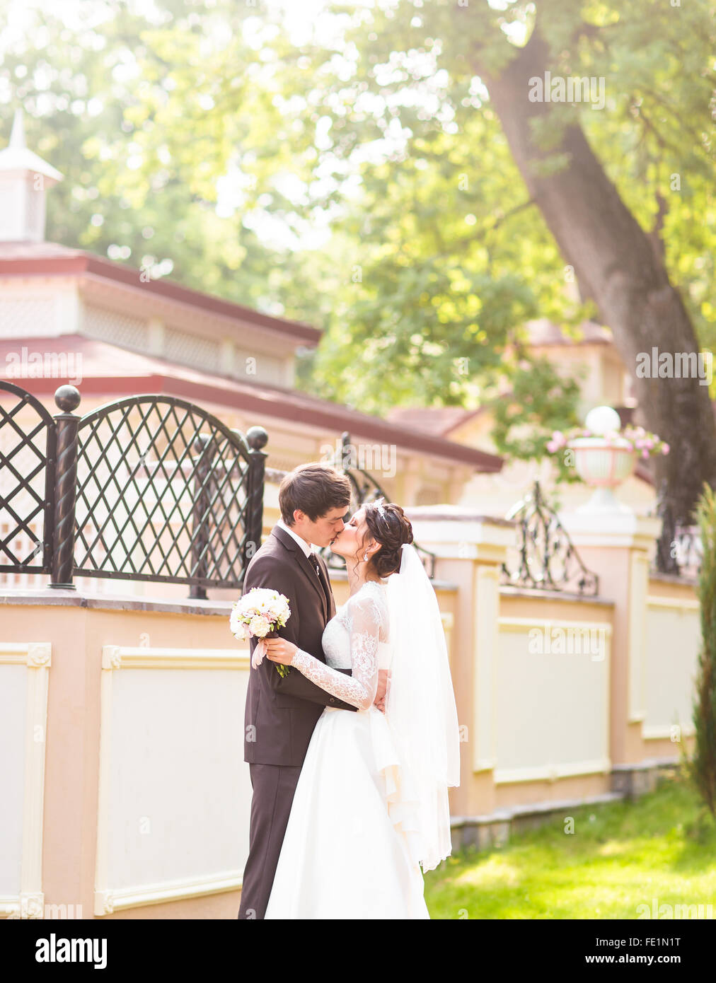 Wedding couple hugging Stock Photo - Alamy
