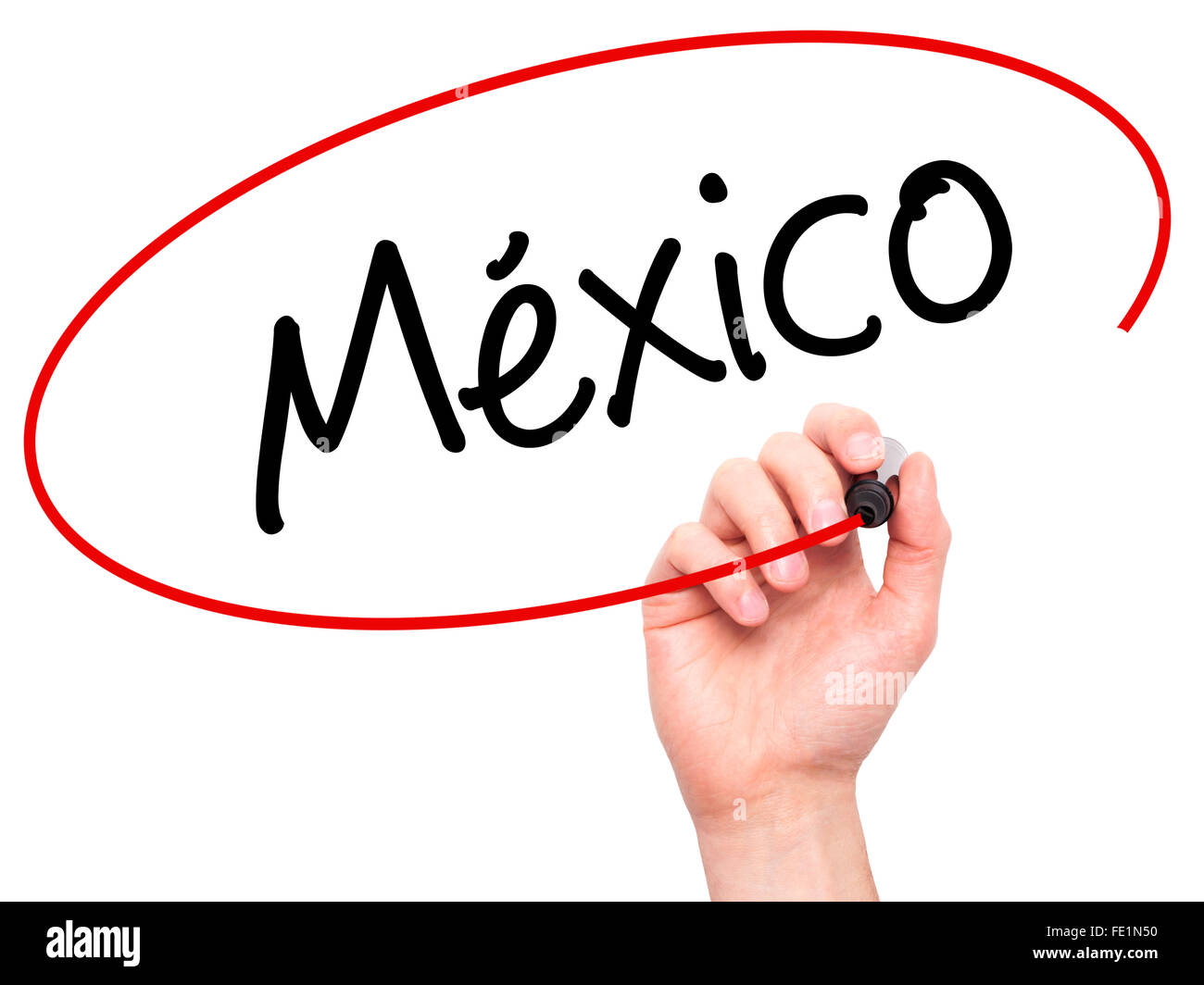 Man Hand writing Mexico (In Spanish) with black marker on visual screen ...