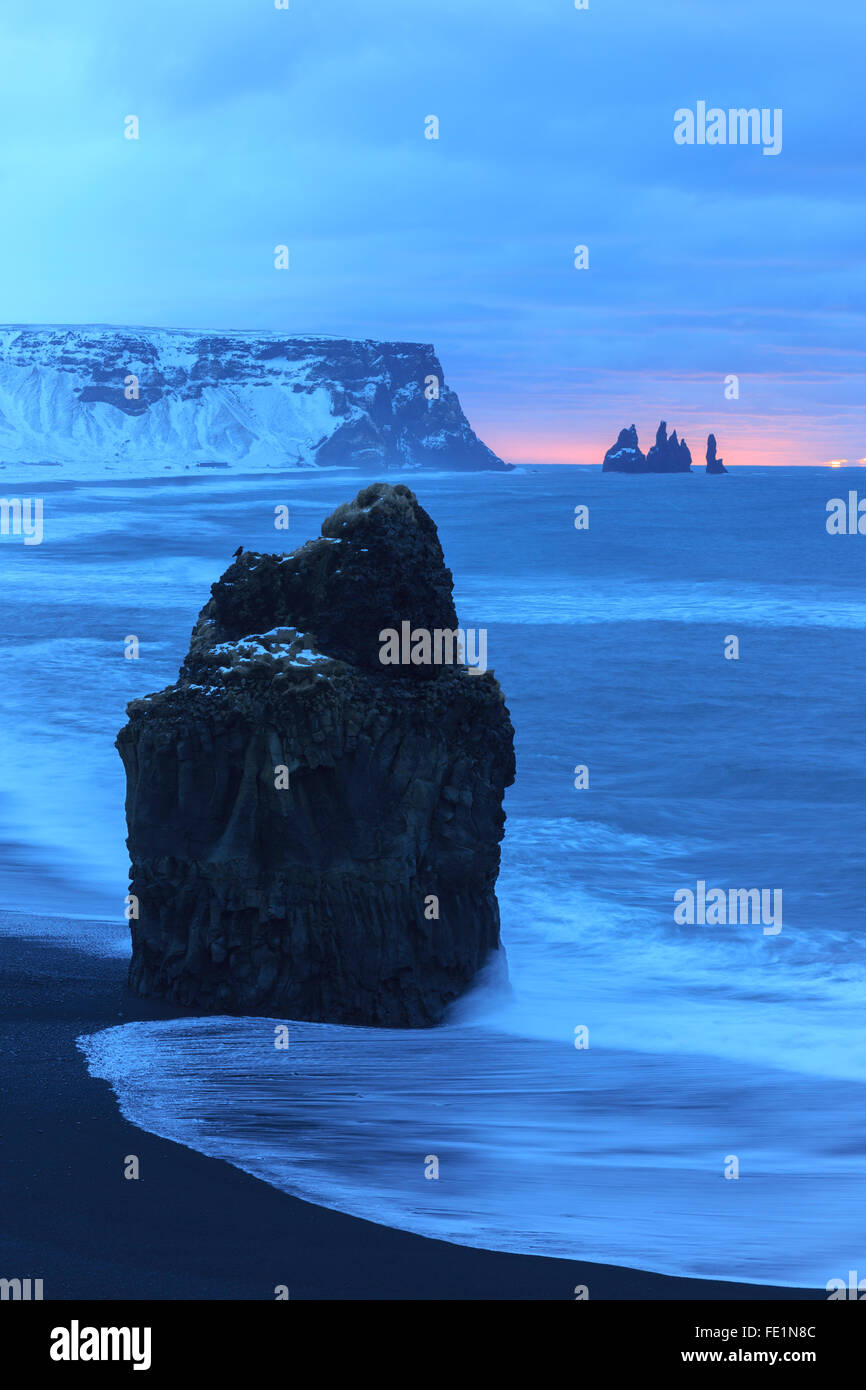 View to Mount Reynisfjall and Reynisdrangar Rocks, Iceland Stock Photo ...
