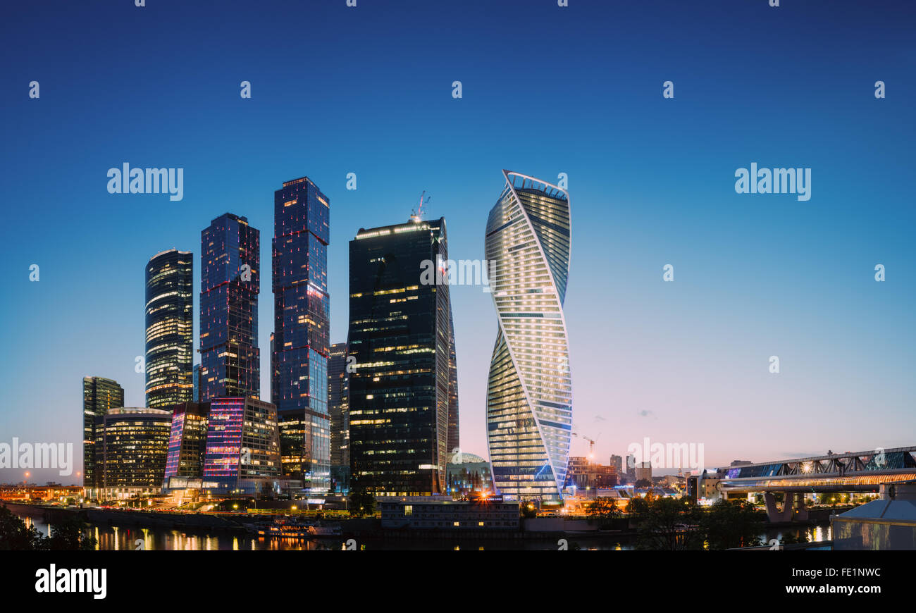 Panorama of Buildings Of Moscow City Complex Of Skyscrapers in the ...