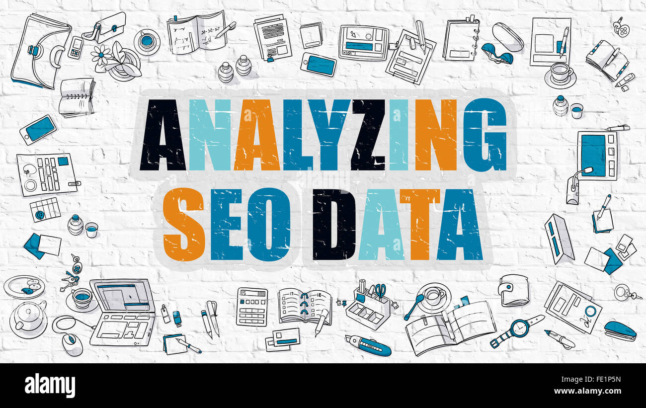 Multicolor Analyzing SEO Data on White Brickwall. Doodle Style Stock ...