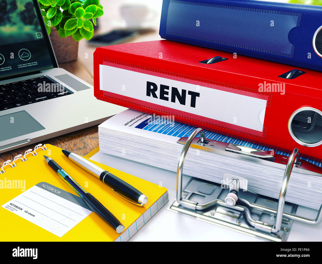 Rent on Red Ring Binder. Blurred, Toned Image Stock Photo - Alamy
