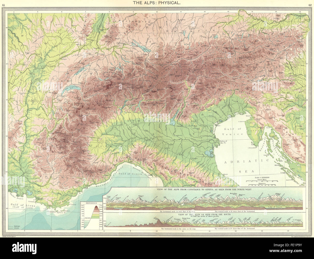 SWITZERLAND: Alps: Physical; from Constance to Geneva North west; , 1907 map Stock Photo - Alamy