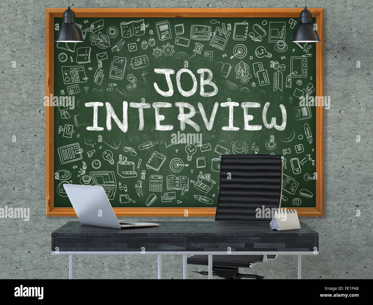 Hand Drawn Job Interview on Office Chalkboard Stock Photo - Alamy