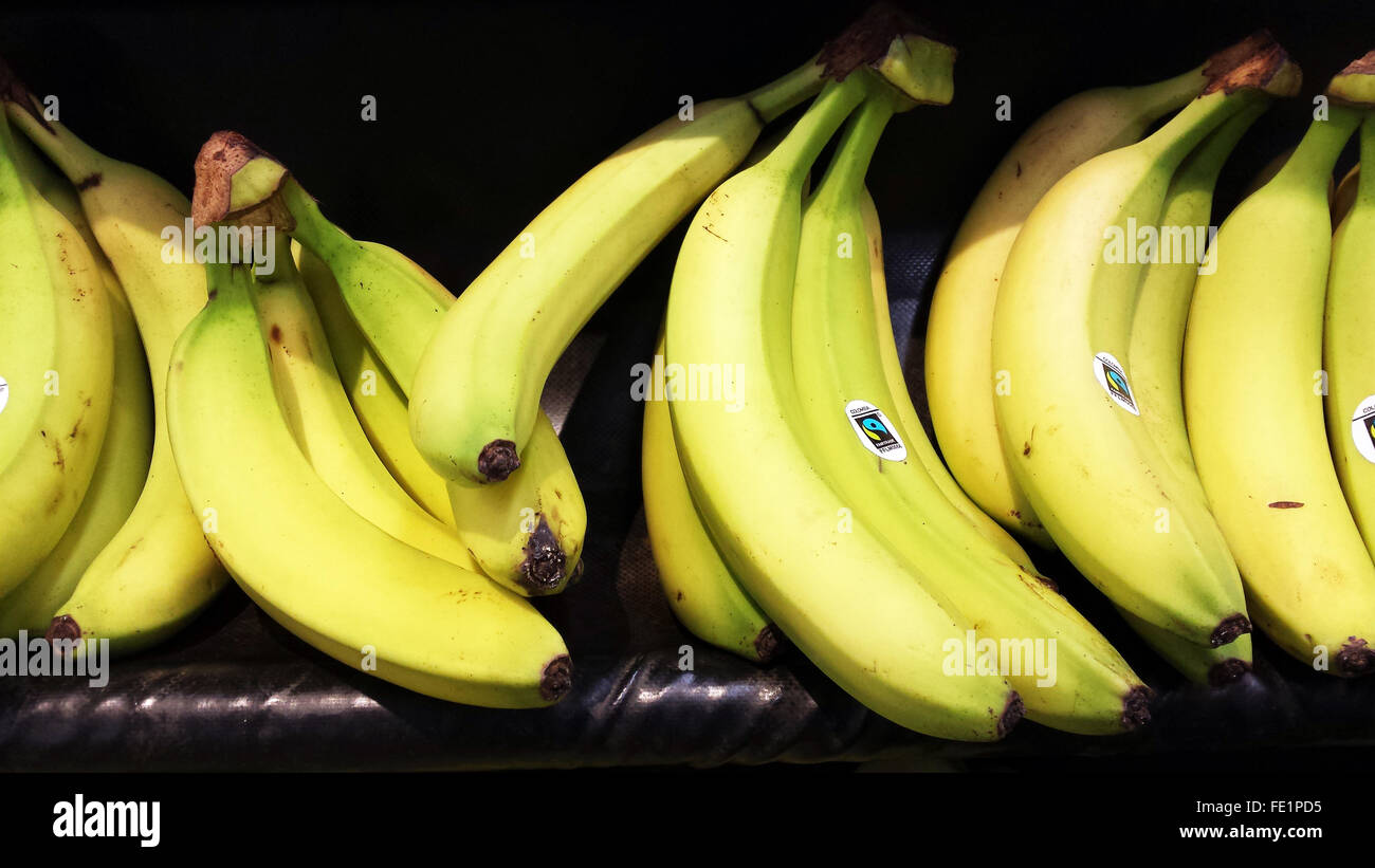 Close up of bananas in produce section of grocery store Stock Photo - Alamy