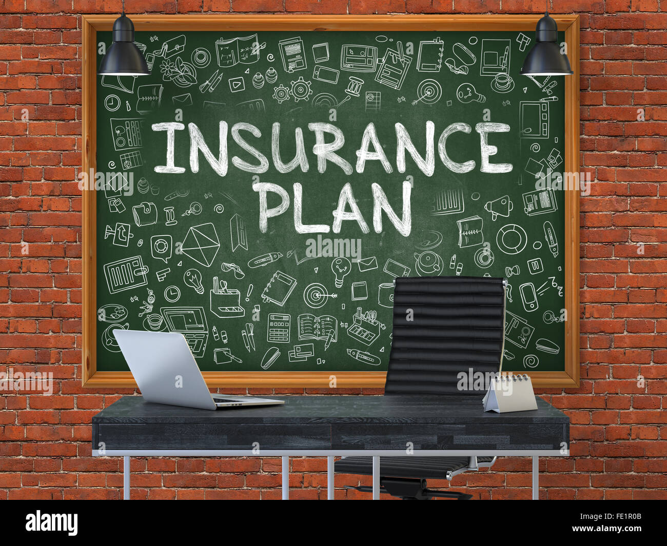 Insurance Plan Concept. Doodle Icons on Chalkboard Stock Photo - Alamy
