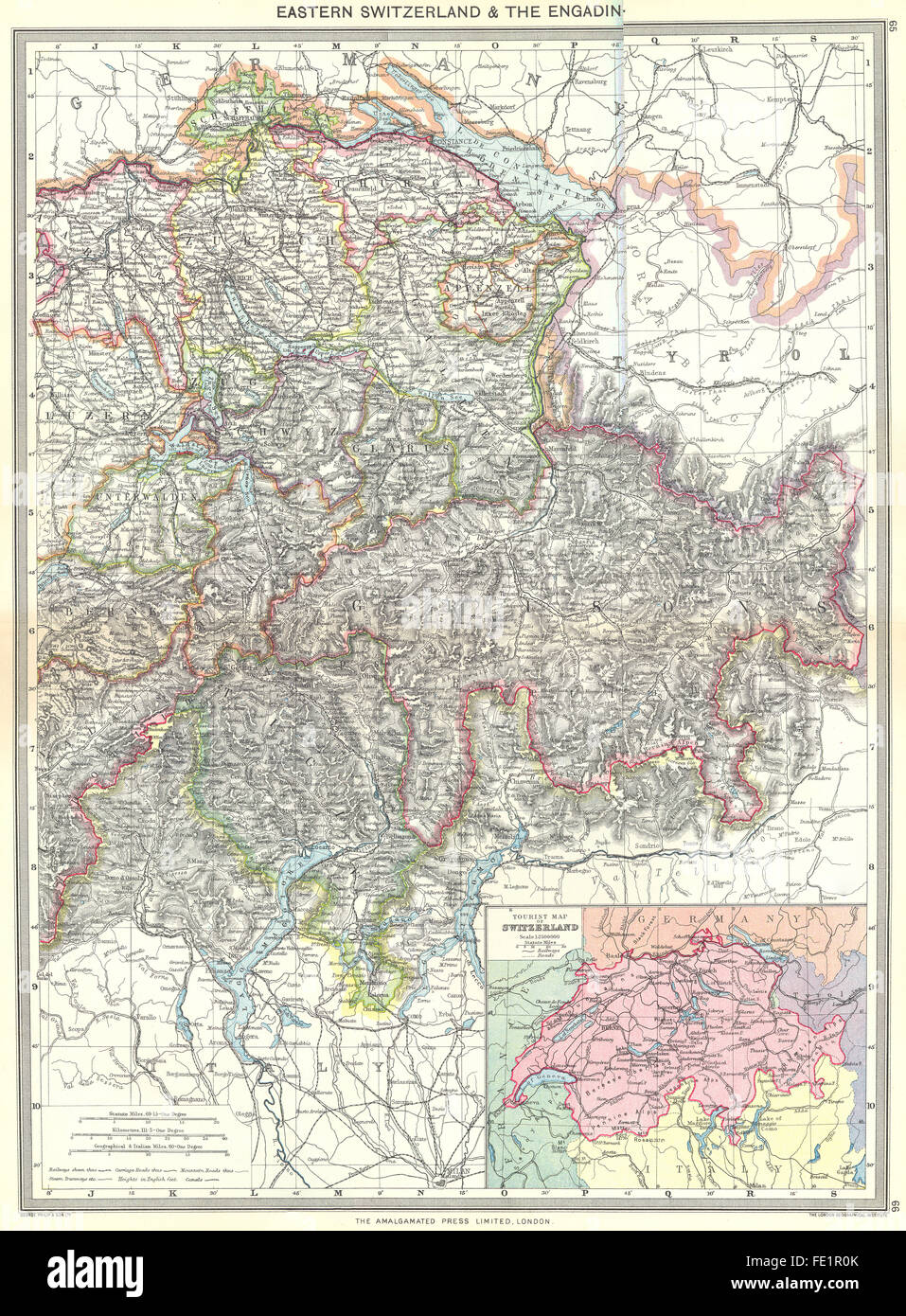 SWITZERLAND: Eastern & Engadin; map of Tourist, 1907 Stock Photo - Alamy