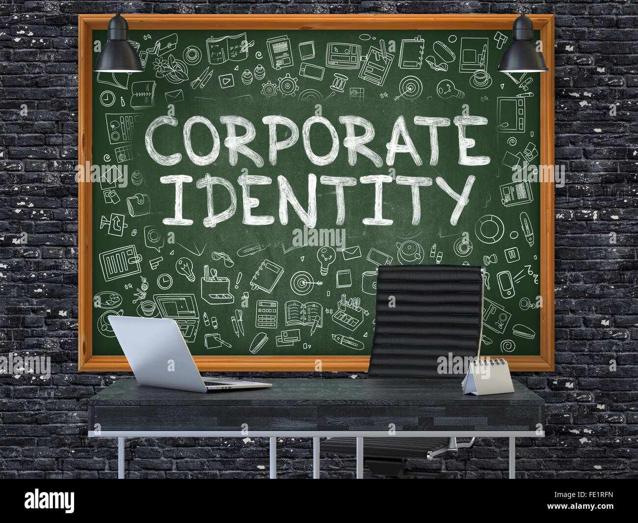 Chalkboard on the Office Wall with Corporate Identity Concept Stock ...