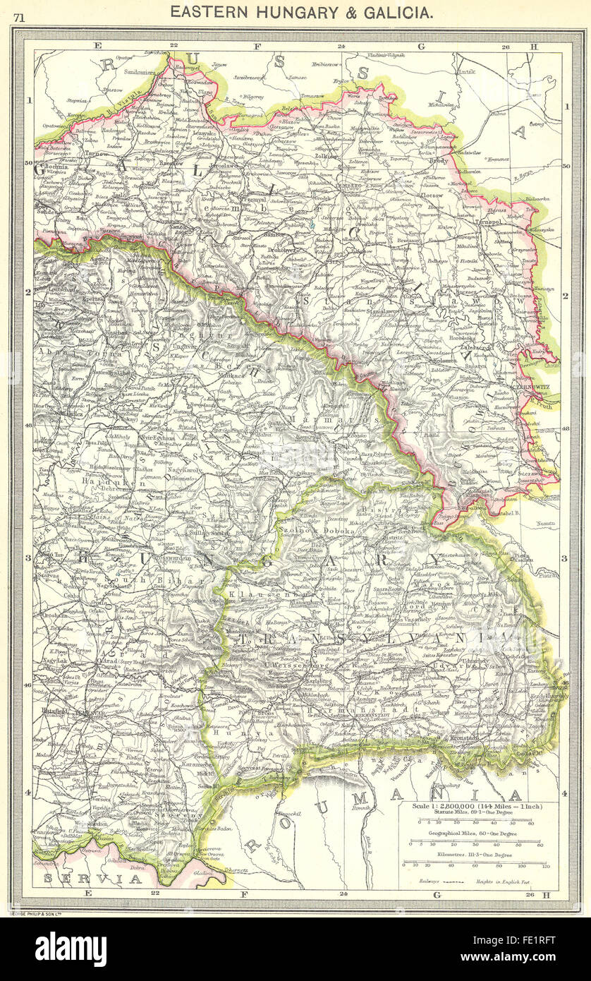 HUNGARY: Eastern Hungary and Galicia, 1907 antique map Stock Photo - Alamy