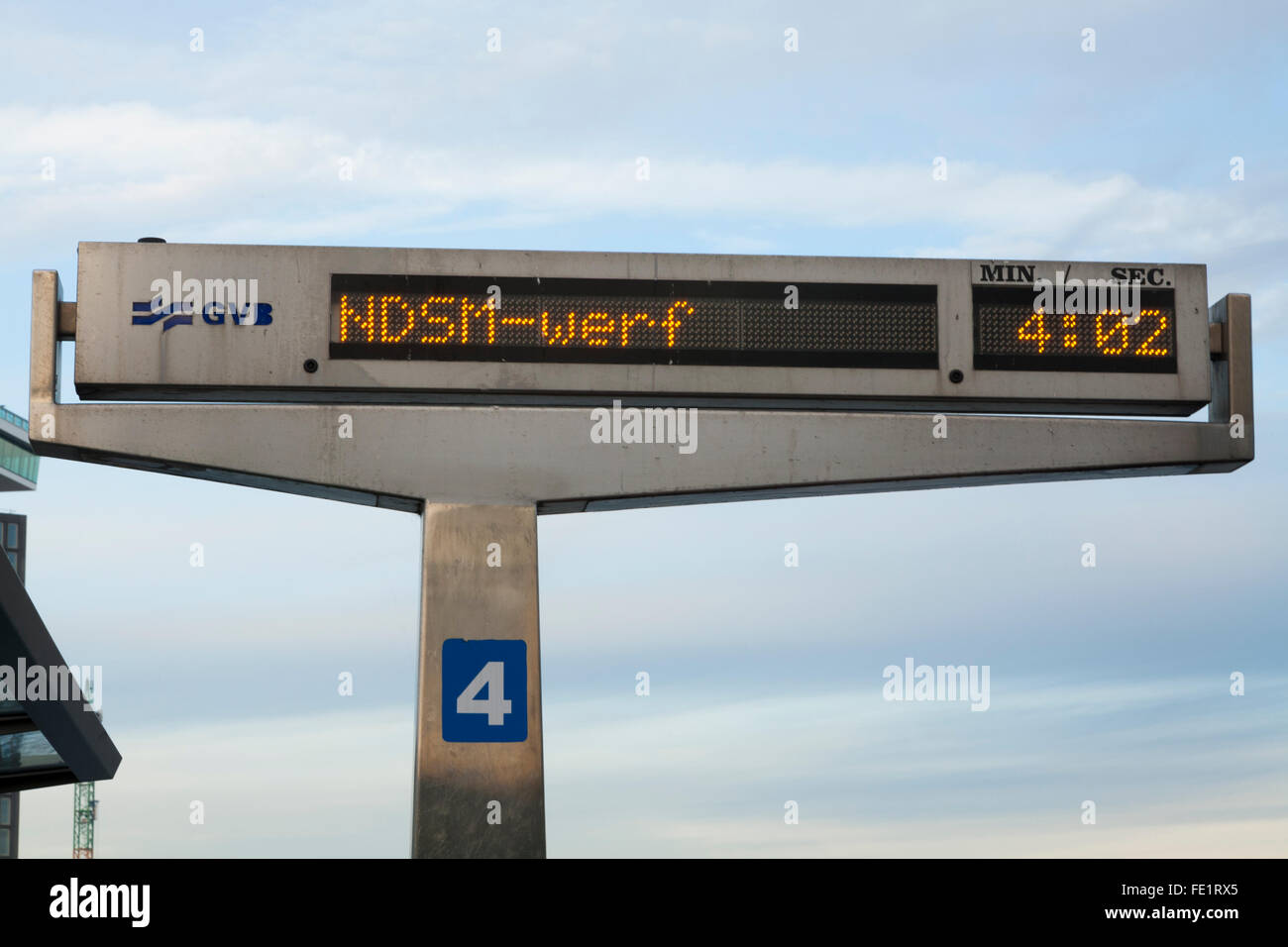 Digital information display sign at departure / boarding point / quay ...