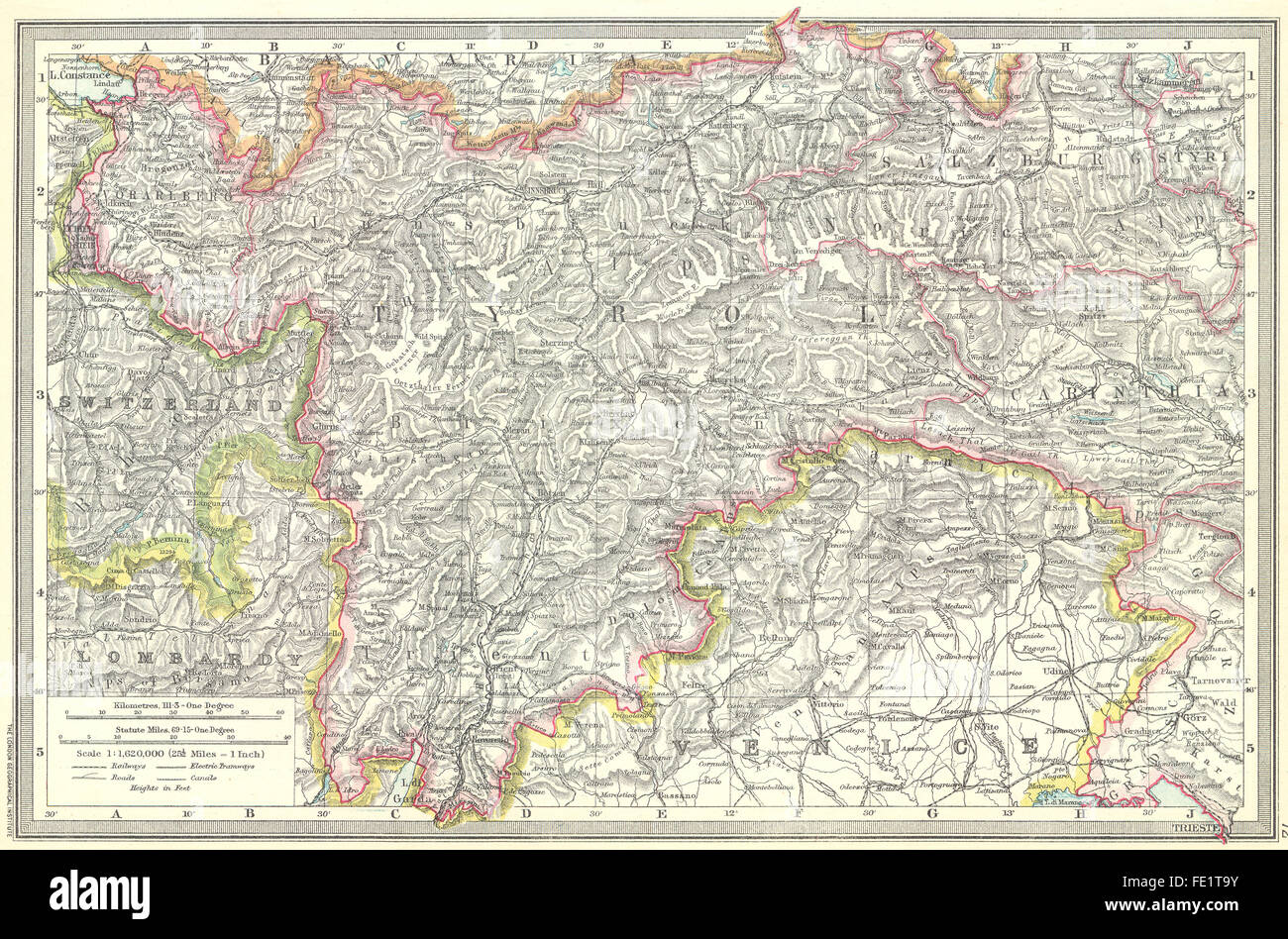 AUSTRIA: The Austrian Tyrol, 1907 antique map Stock Photo - Alamy