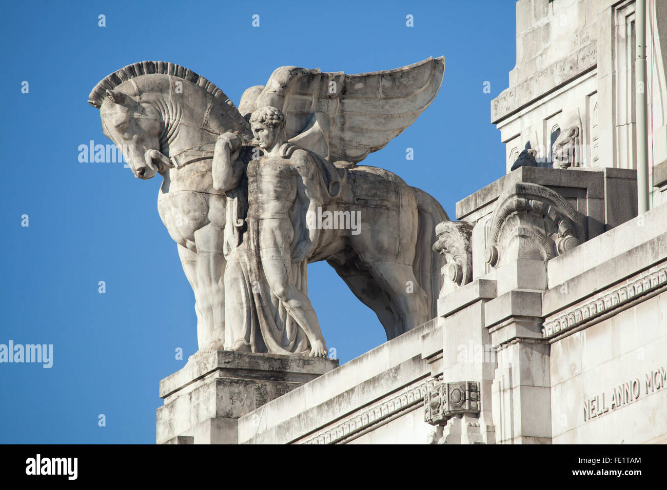 Colossal statue of Pegasus on the main facade of the Central train ...
