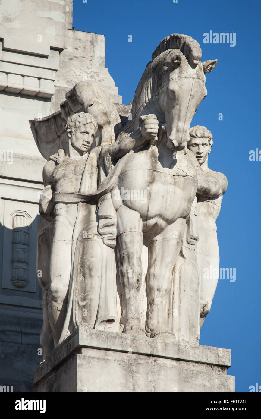 Colossal statue of Pegasus on the main facade of the Central train ...