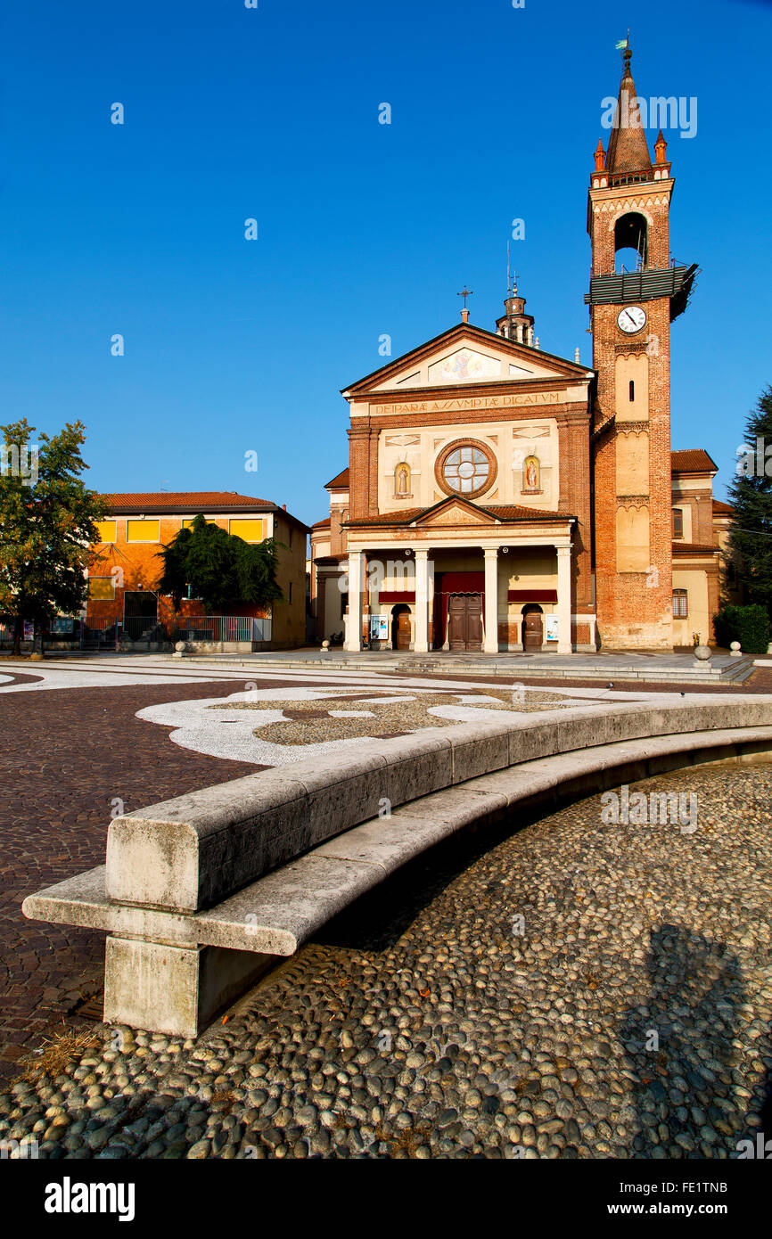 in the parabiago old church closed brick tower sidewalk italy lombardy ...