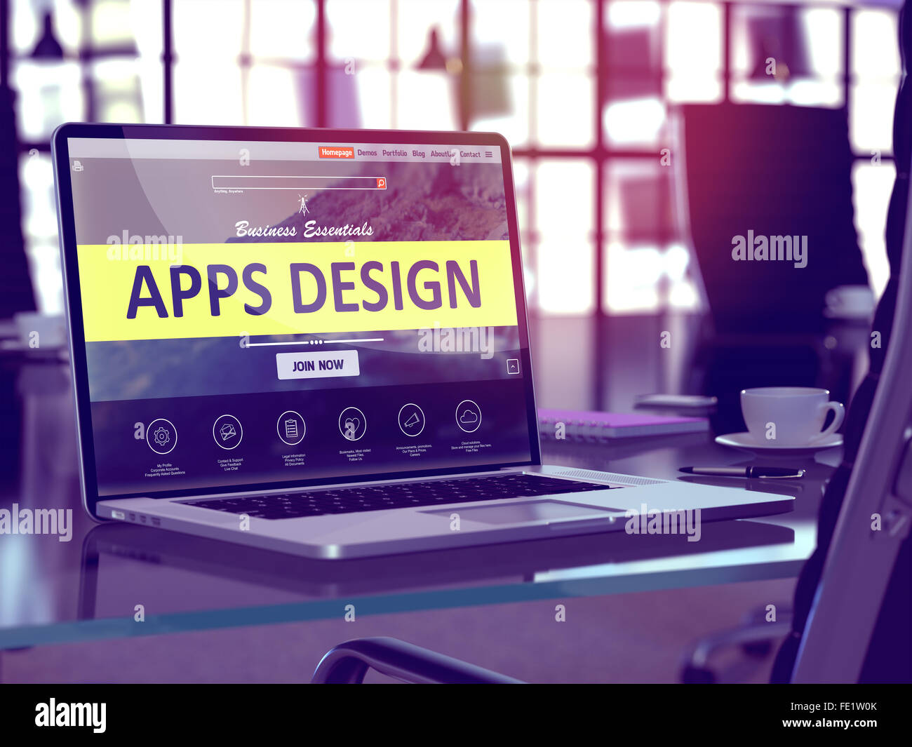 Apps Design on Laptop in Modern Workplace Background Stock Photo - Alamy