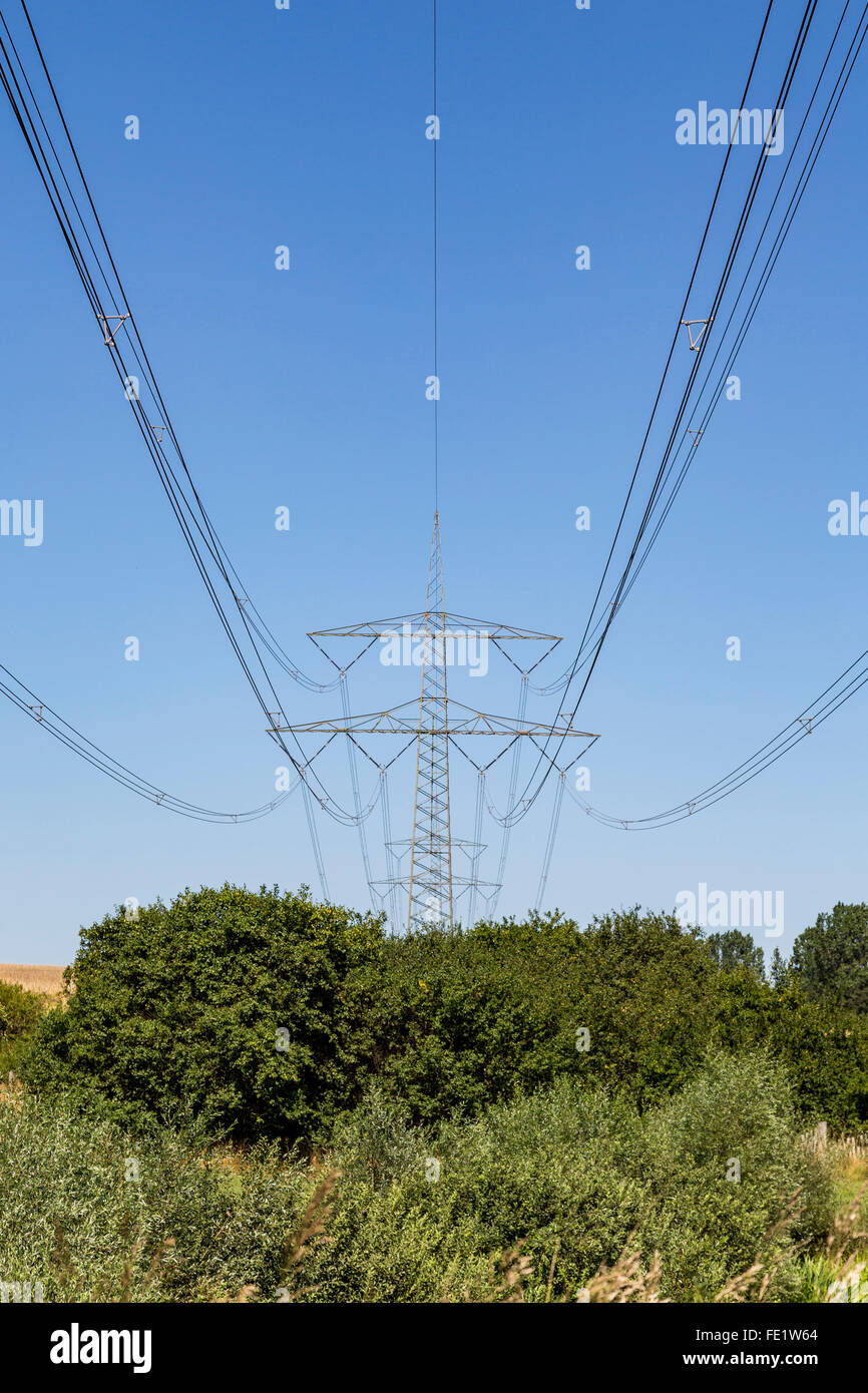 power tower behind some trees with blue sky Stock Photo - Alamy