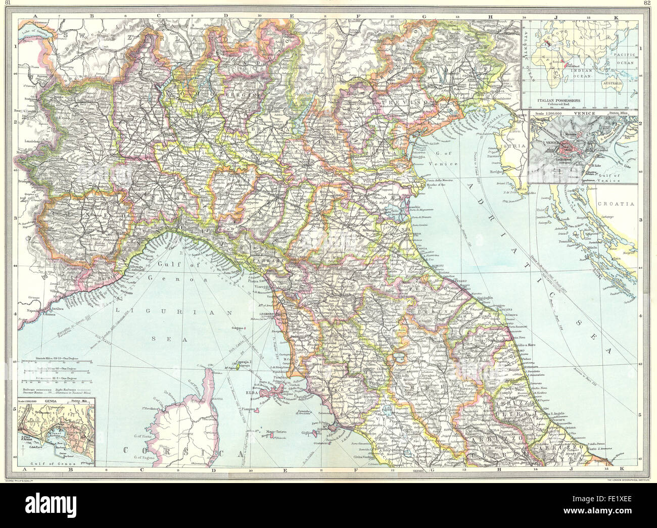 ITALY: Northern; maps of Italian Possessions; Venice; Genoa, 1907 Stock ...