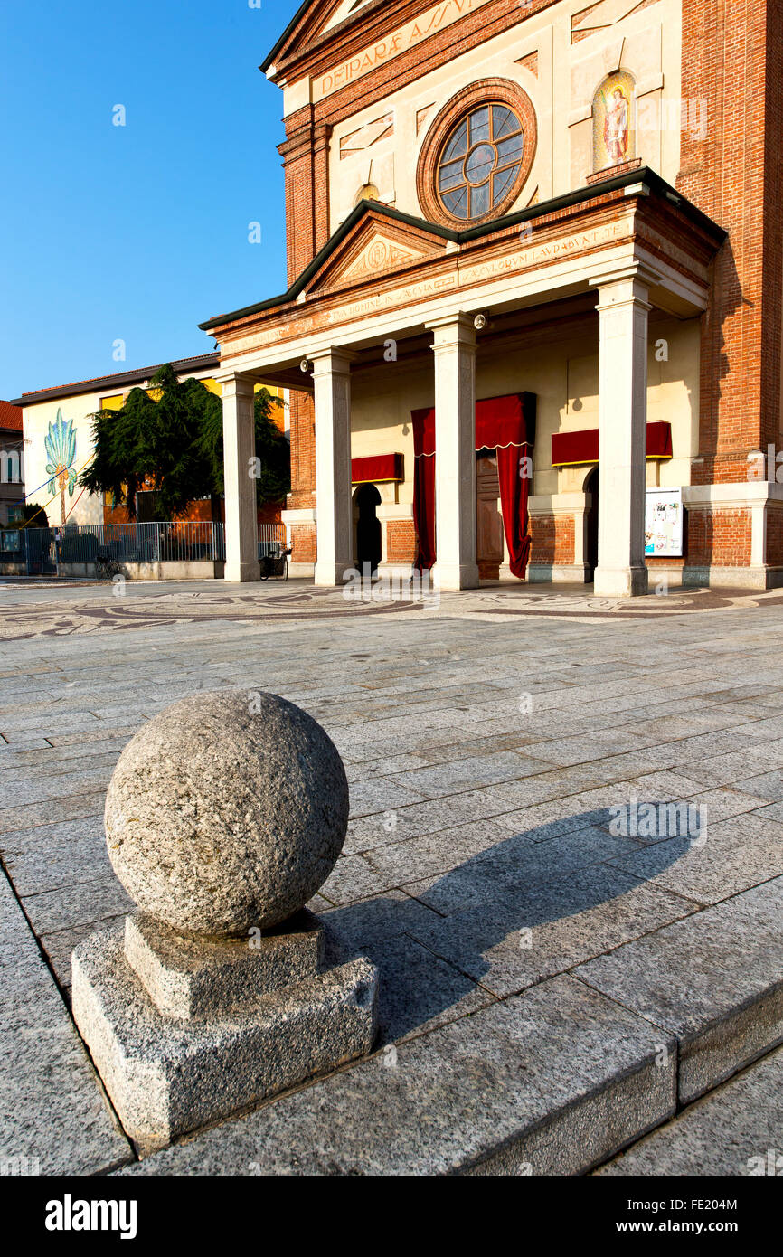 in the parabiago old church closed brick tower sidewalk italy lombardy ...