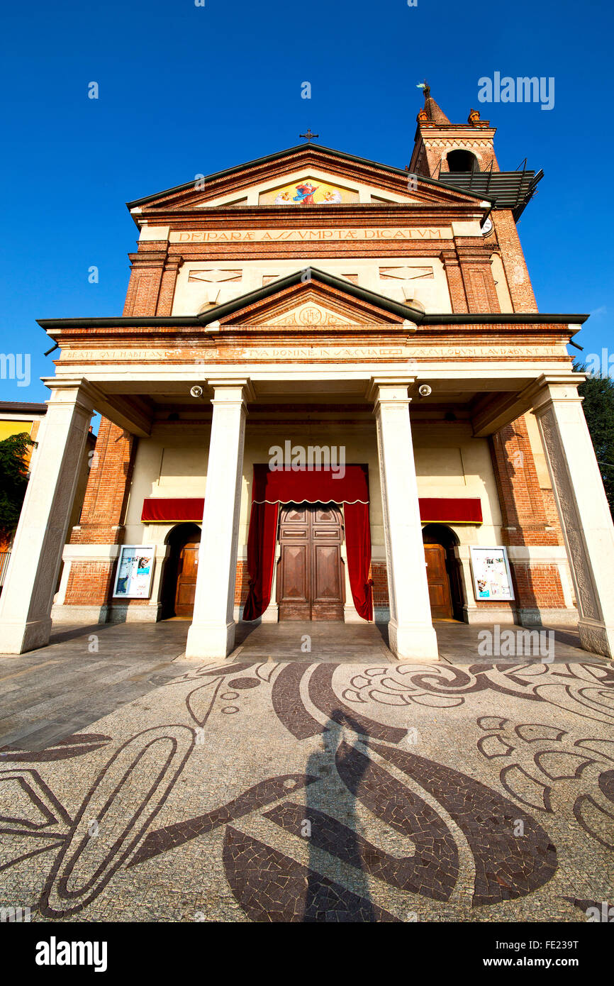 in the parabiago old church closed brick tower sidewalk italy lombardy ...