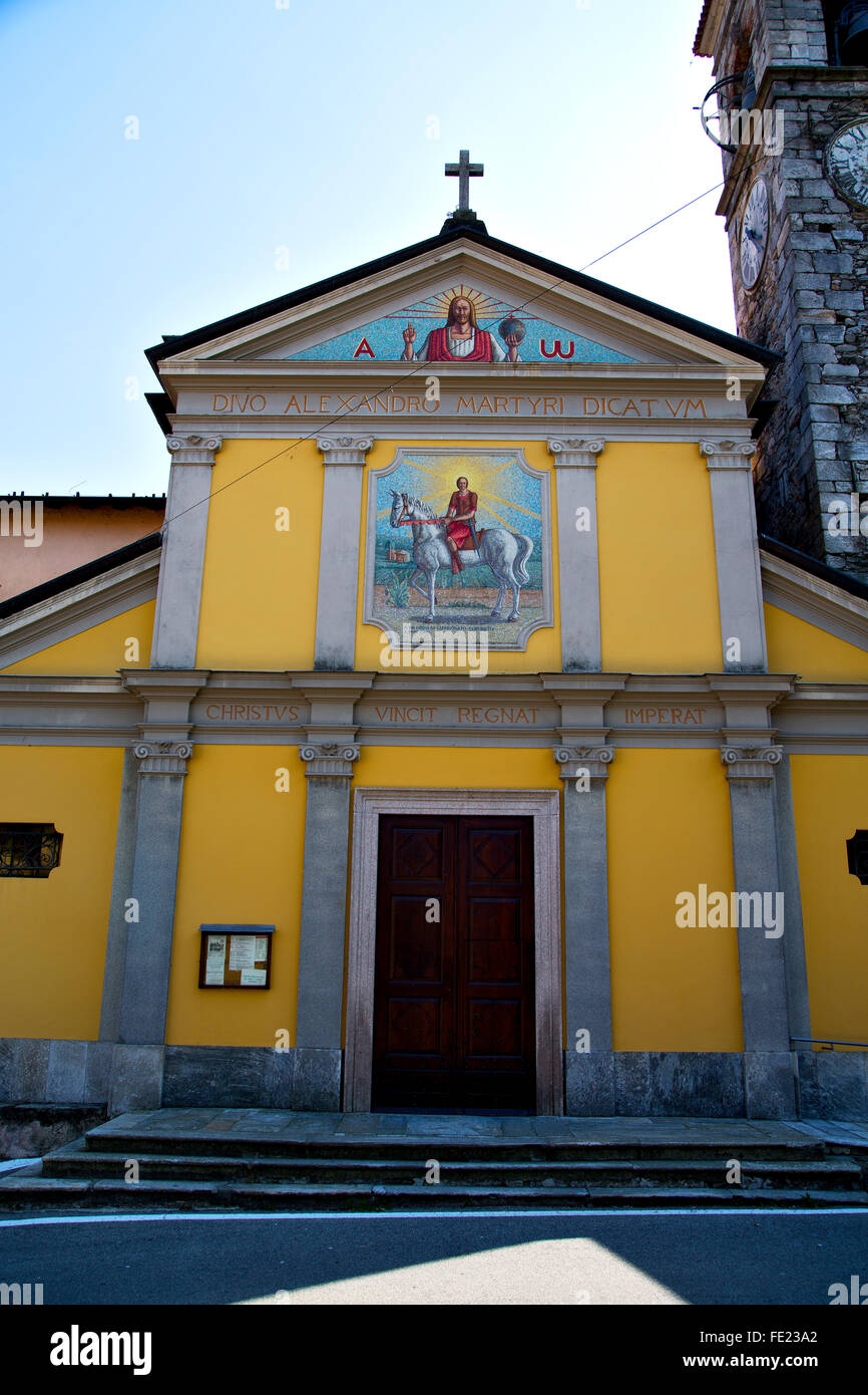 church in the mornago closed brick tower sidewalk italy lombardy old ...