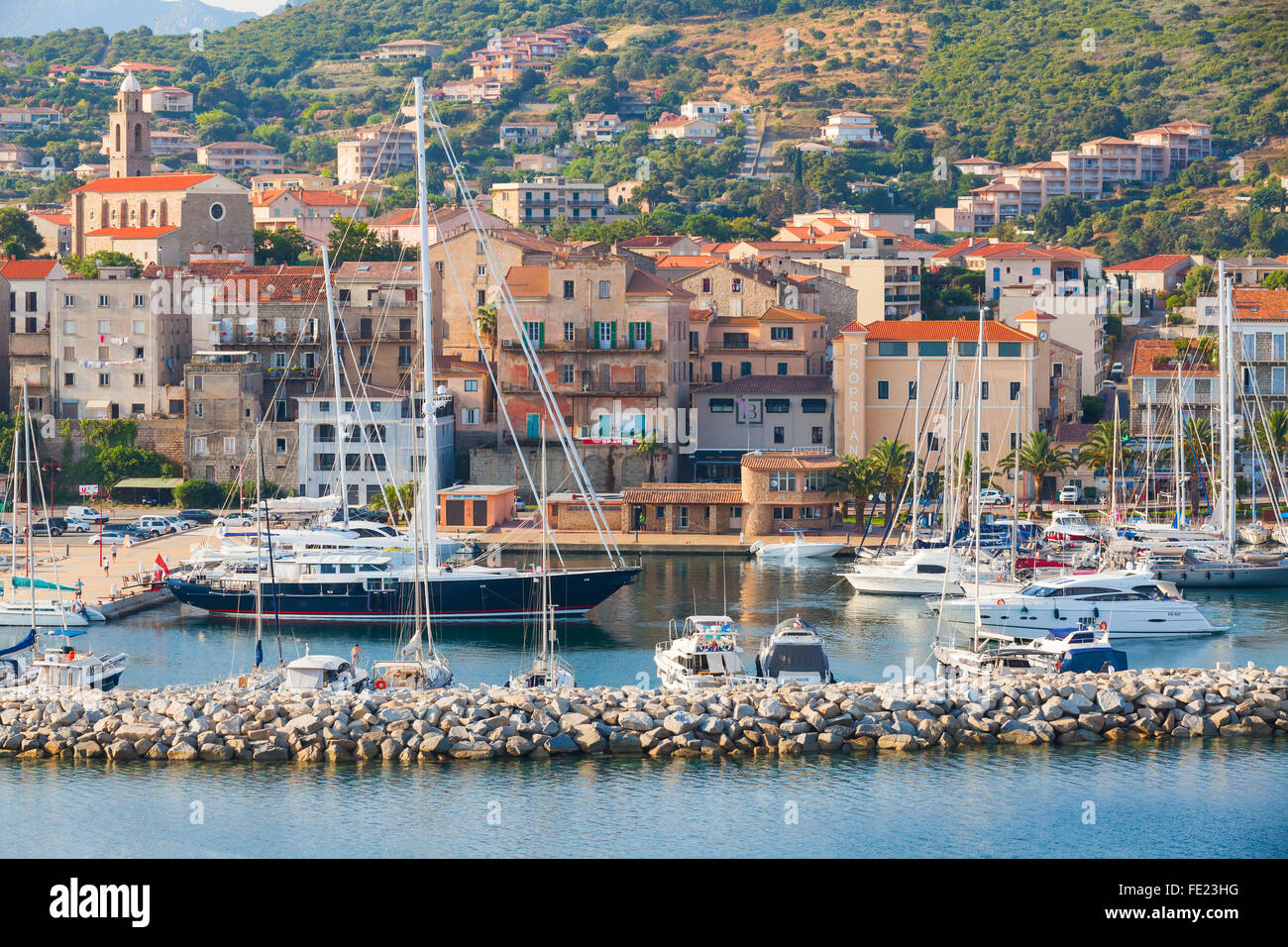 Propriano, France - July 4, 2015: Small marina of Propriano resort town ...