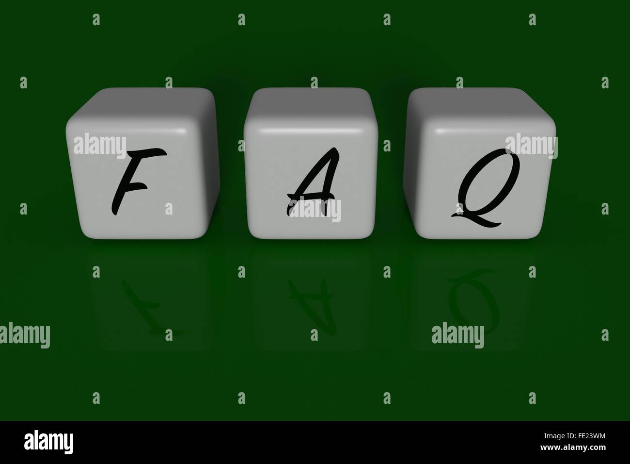 FAQ dices, dark green background Stock Photo - Alamy