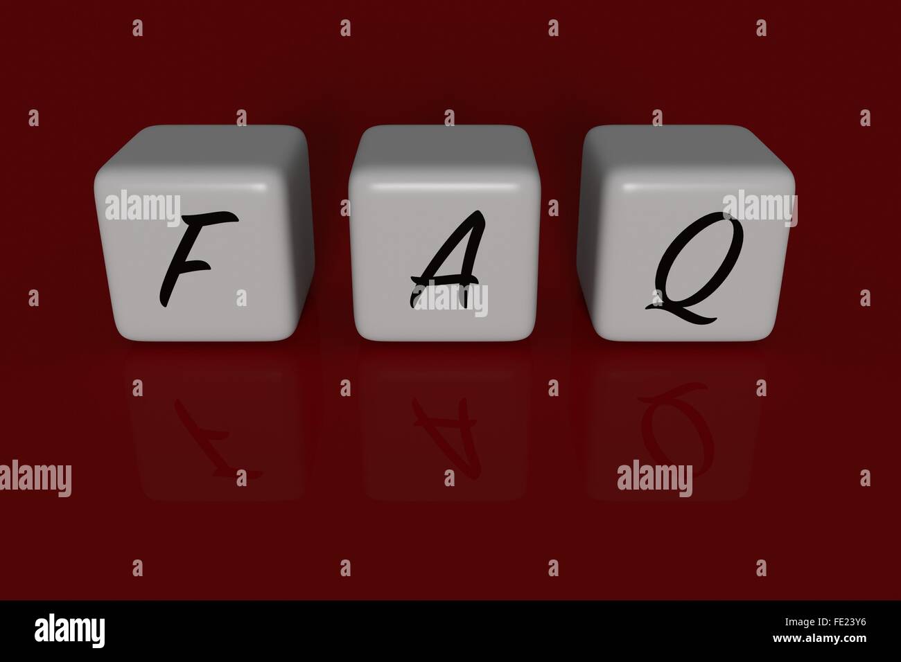 FAQ dices, dark red background Stock Photo - Alamy