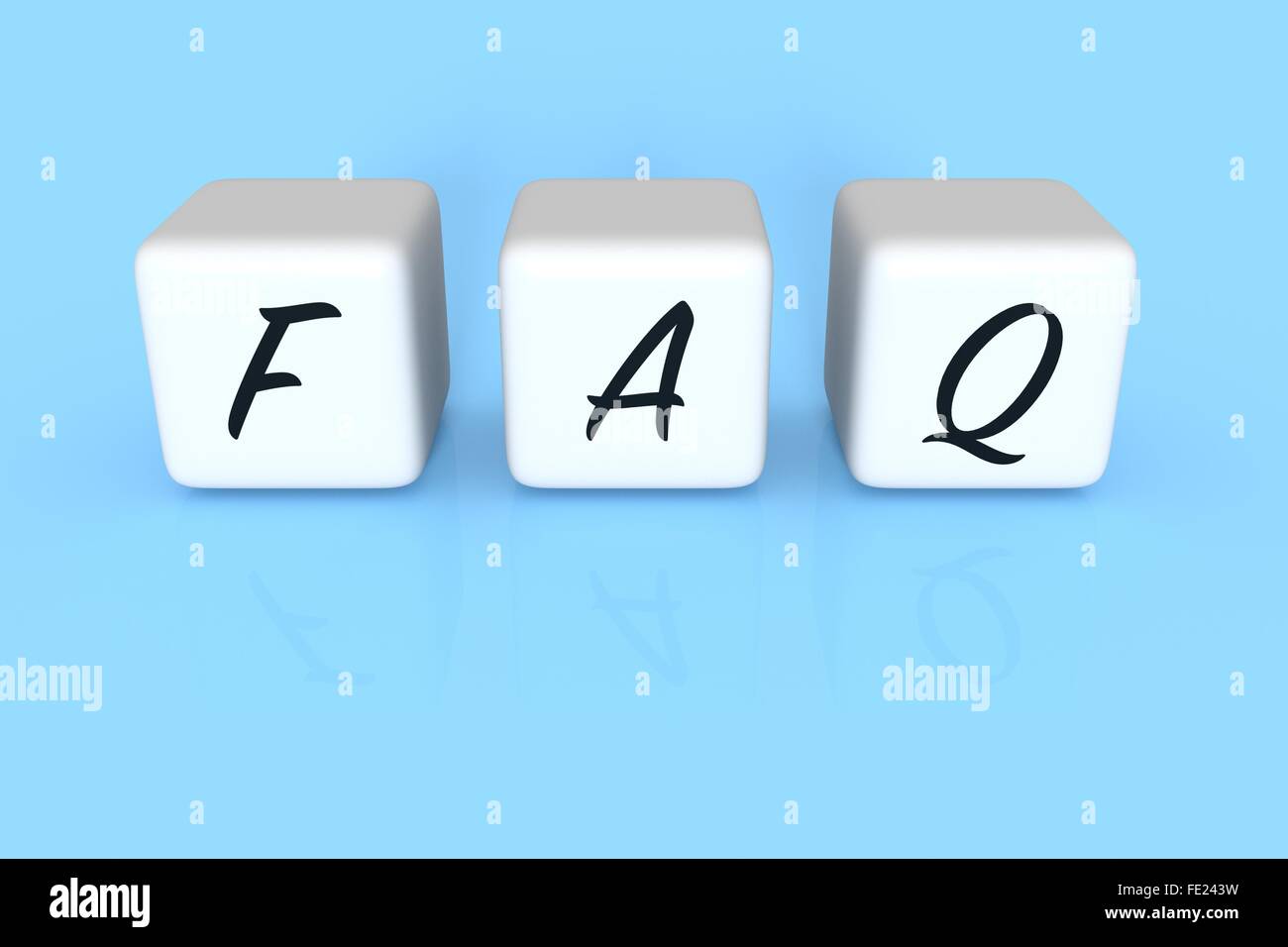 FAQ dices, sky blue background Stock Photo - Alamy