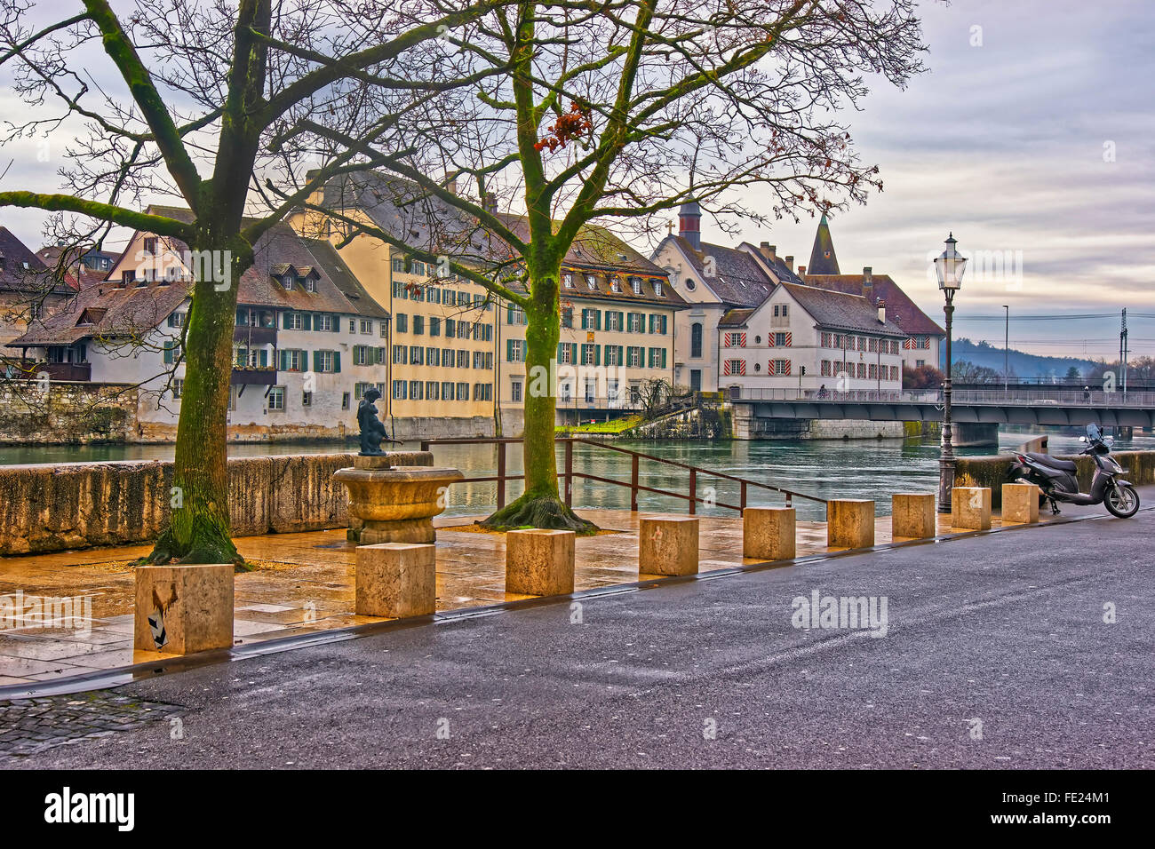 Embankment of the Aare river in Solothurn in Switzerland. Solothurn is ...