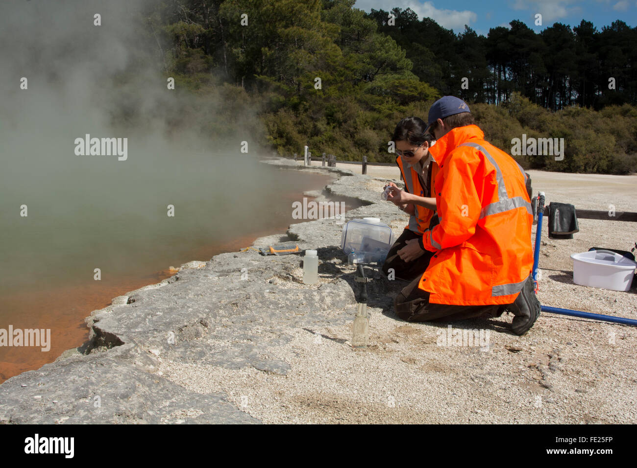 GNS scientists Matt Stott and Jean Power sampling microorganisms from ...