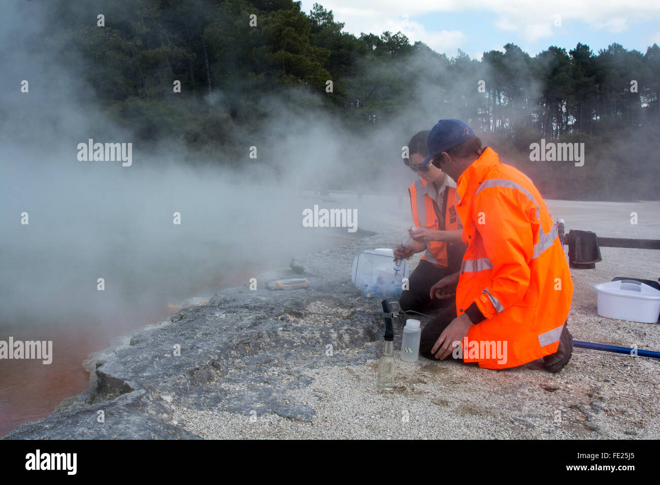GNS scientists Matt Stott and Jean Power sampling microorganisms from ...
