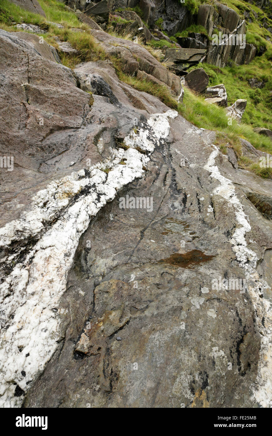 Rocks veined with quartz near Mount Snowdon, Snowdonia, Wales Stock ...