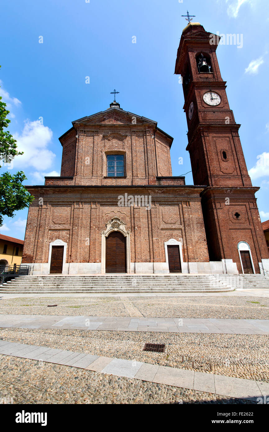 in the samarate old church closed brick tower sidewalk italy lombardy ...