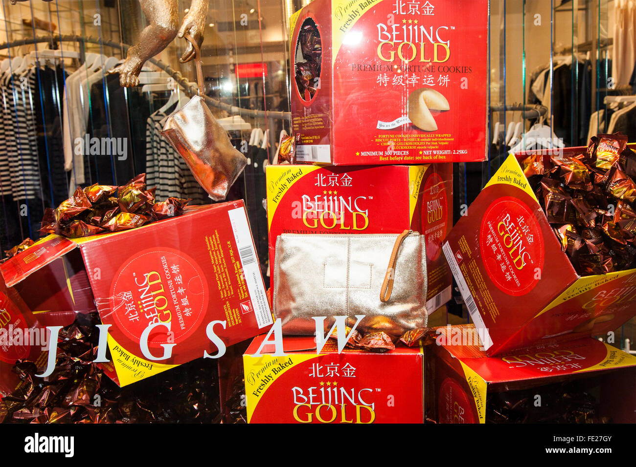 Beijing freshly baked Gold Fortune Cookies a Window display in 'Jigsaw ...