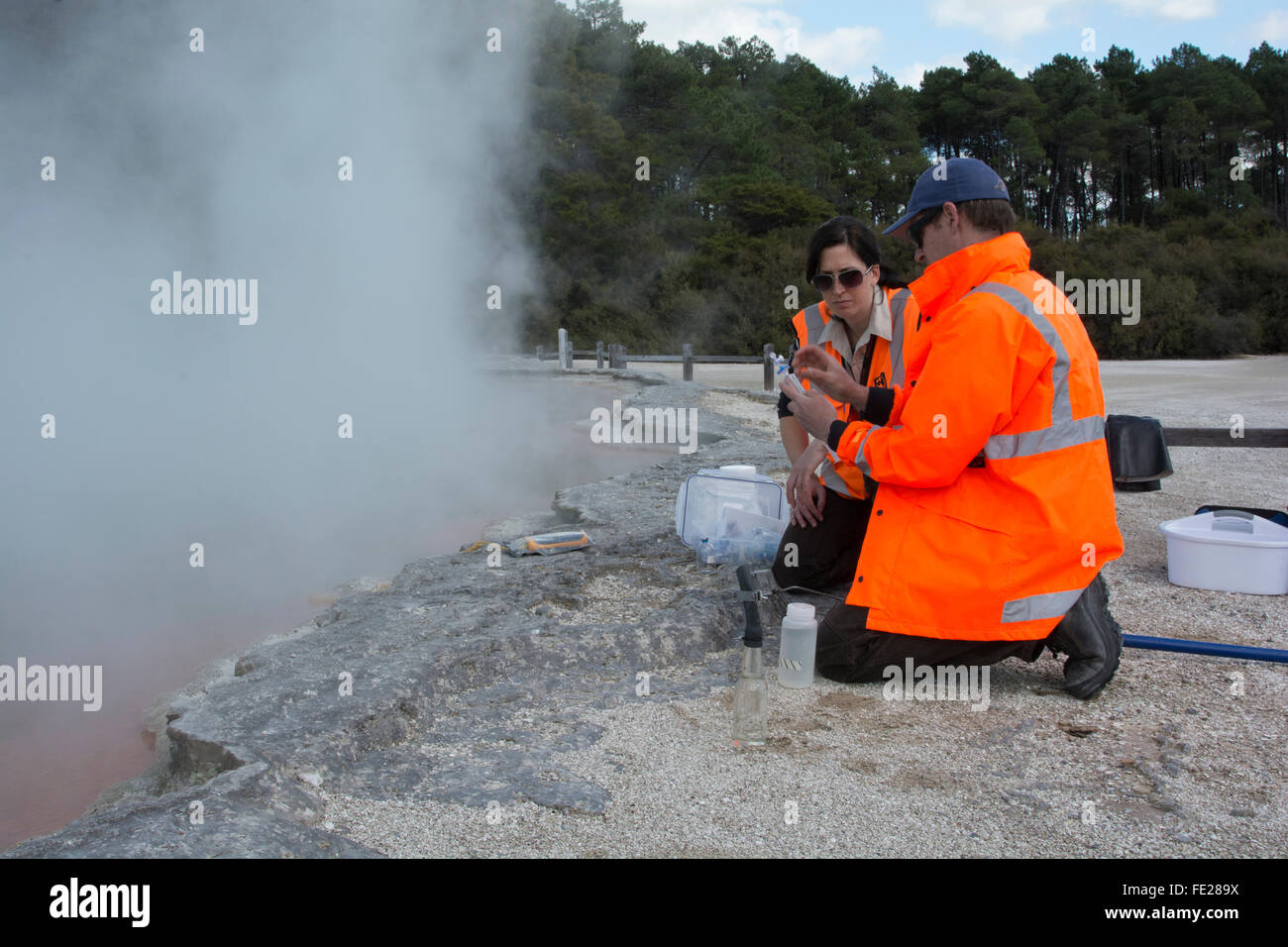 GNS scientists Matt Stott and Jean Power sampling microorganisms from ...