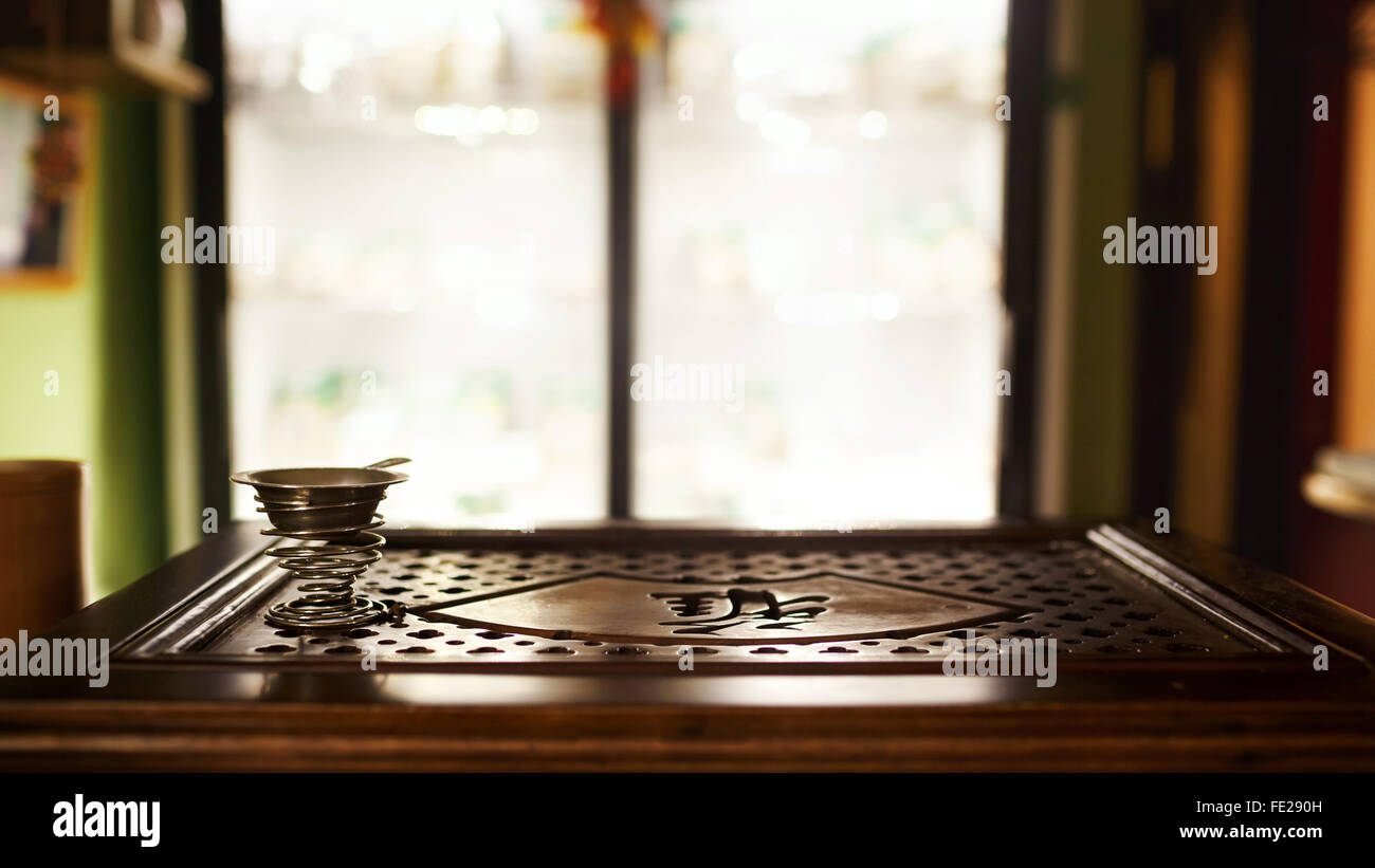 Tea shop with blurred background, tray for traditional ceremony ...