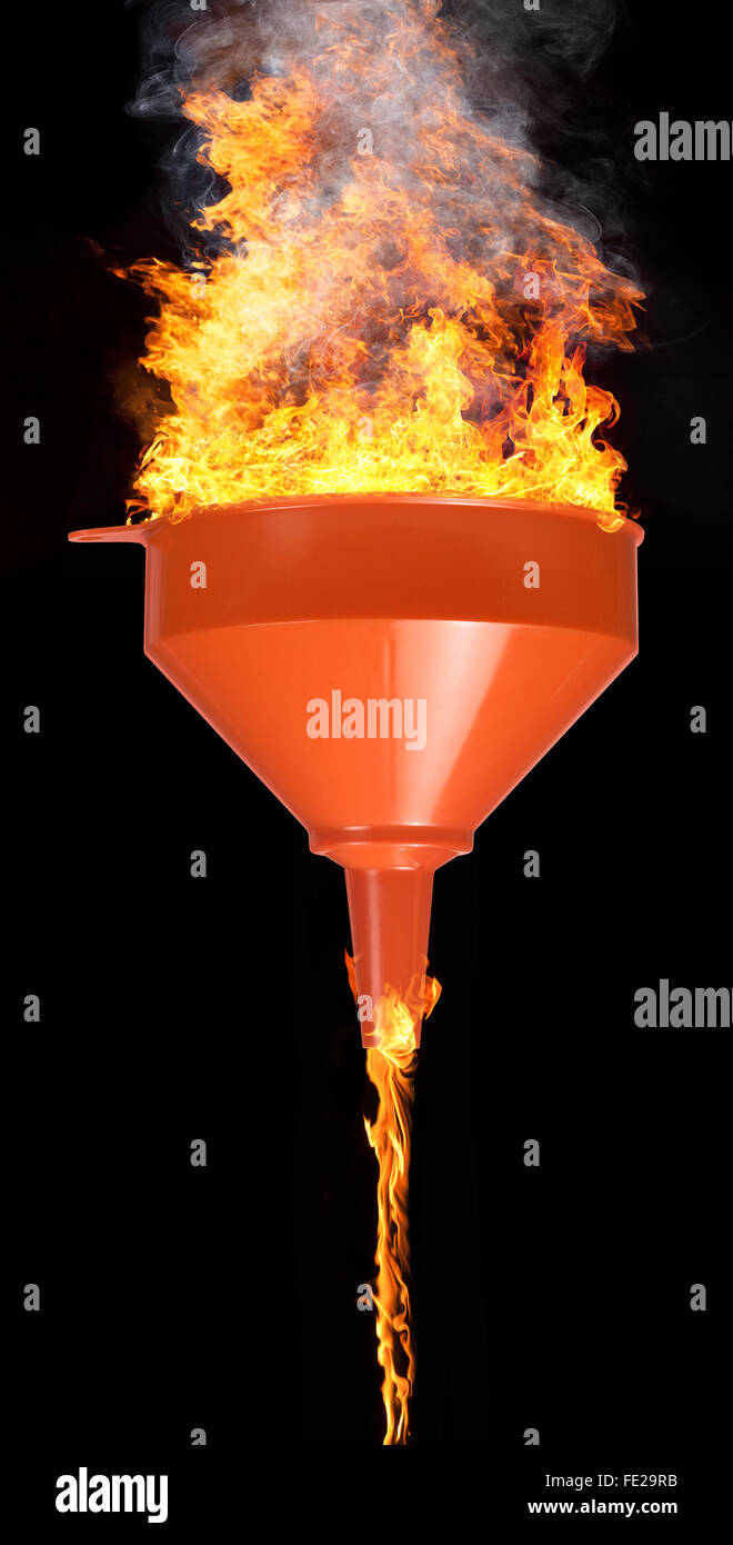 orange funnel and fire in black back Stock Photo - Alamy