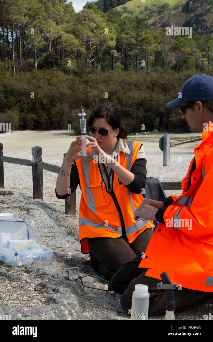 GNS scientists Matt Stott and Jean Power sampling microorganisms from ...