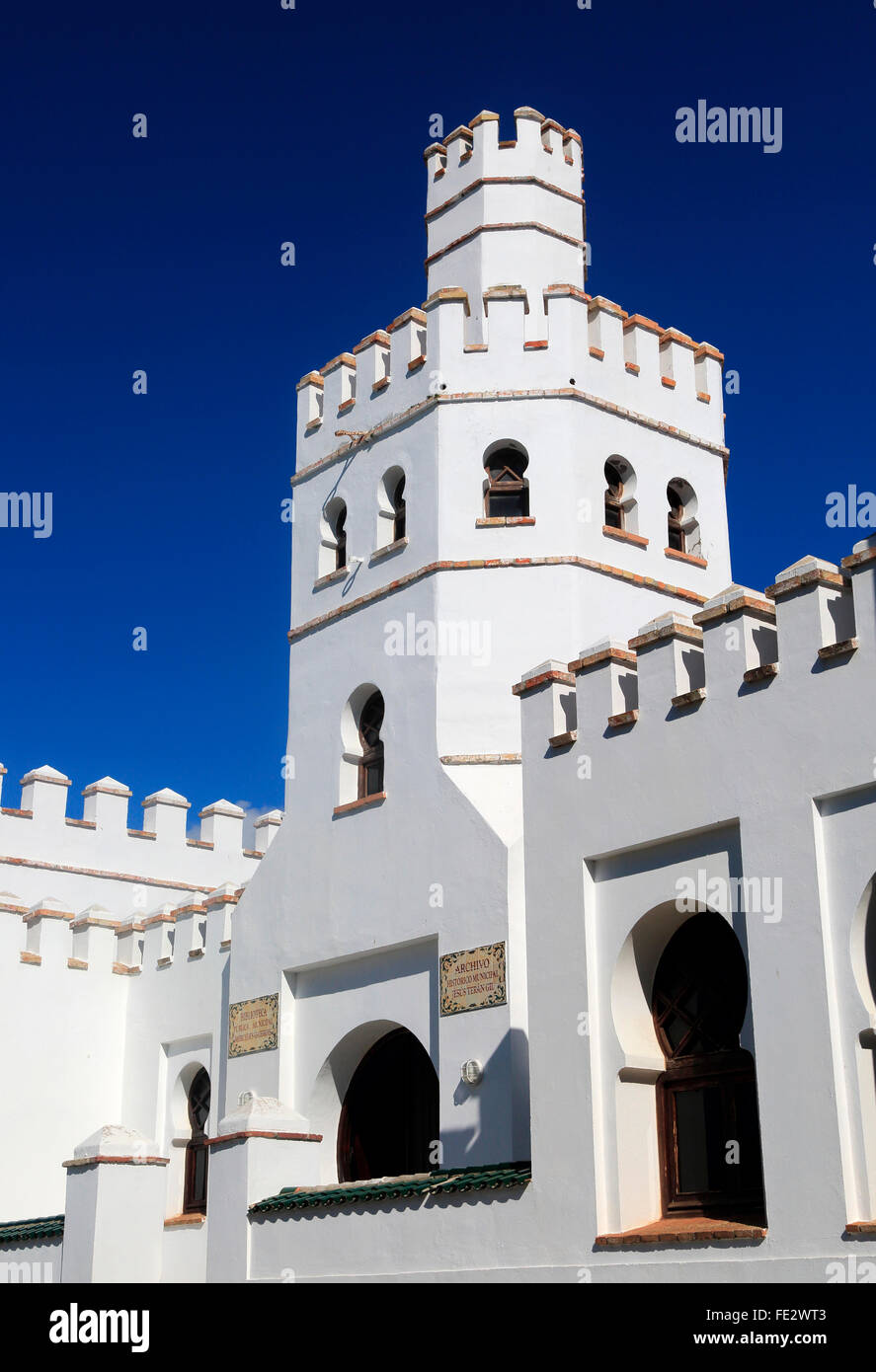 Moorish architecture of public library building, Plaza de Santa Maria ...