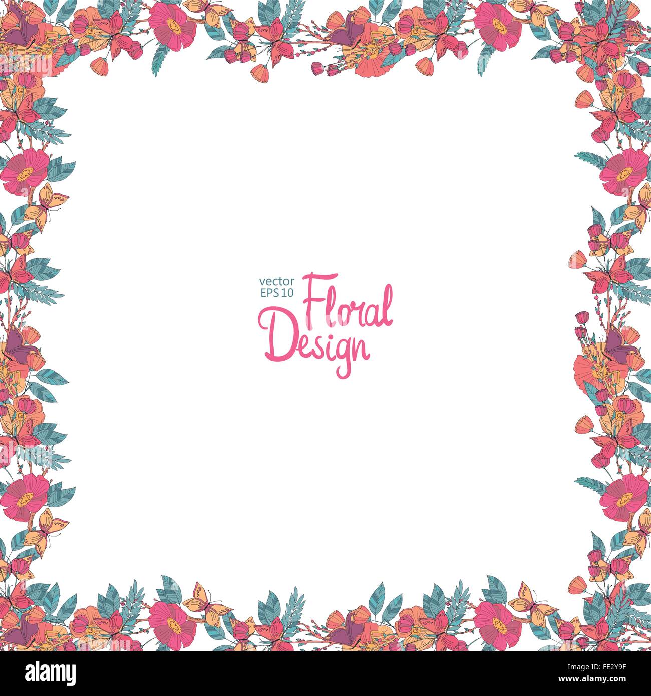 Floral frame with flowers berries and butterfly Stock Vector Image ...