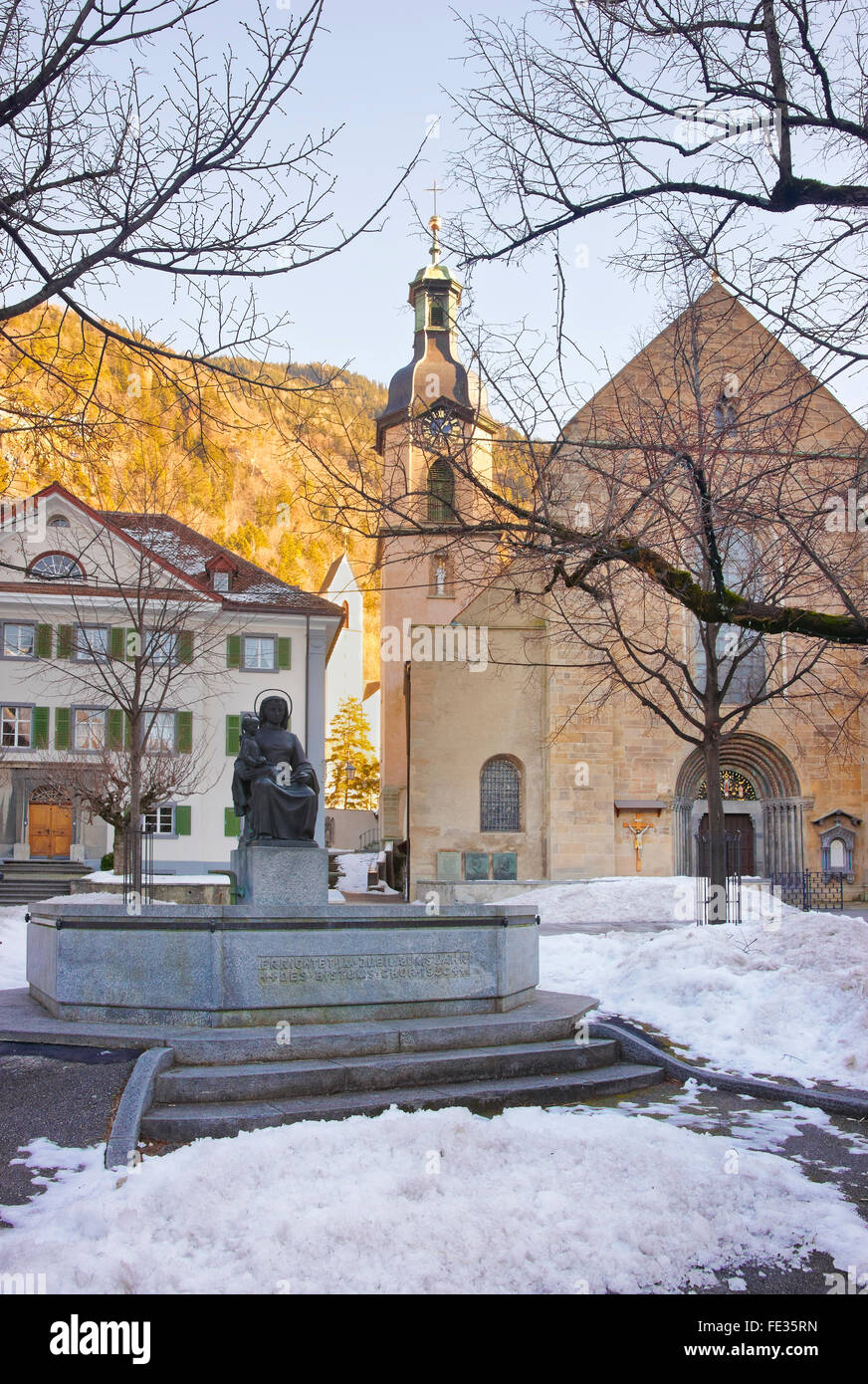 CHUR, SWITZERLAND - JANUARY 5, 2015: Monument and Cathedral of the ...