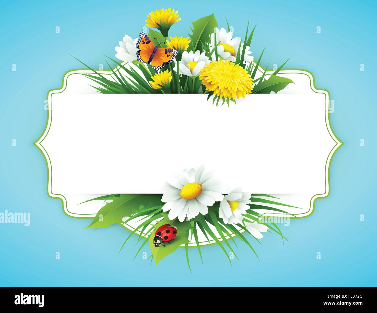 Fresh spring background with grass, dandelions and daisies Stock Vector ...