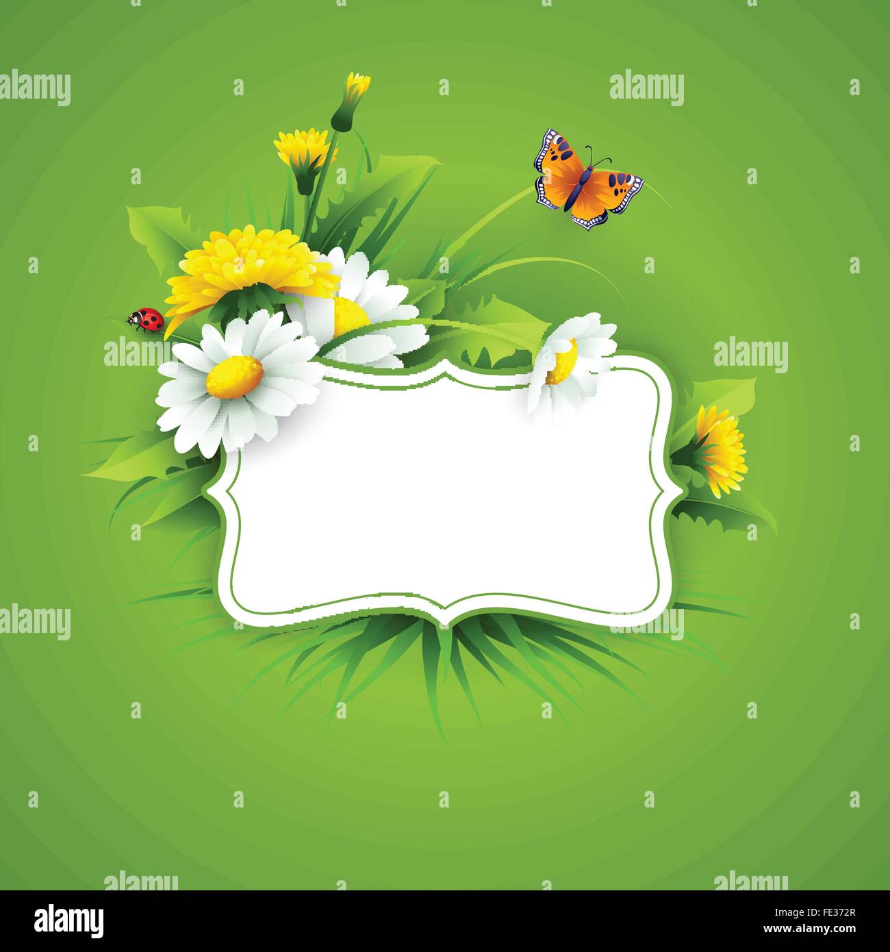 Fresh spring background with grass, dandelions and daisies Stock Vector ...