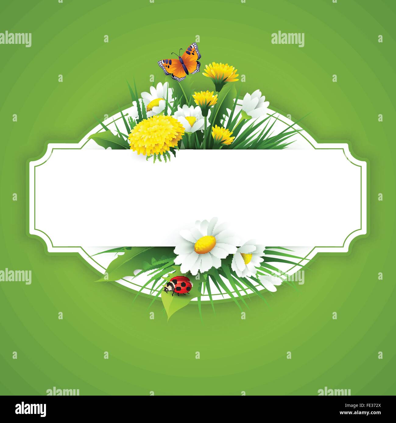 Fresh spring background with grass, dandelions and daisies Stock Vector ...