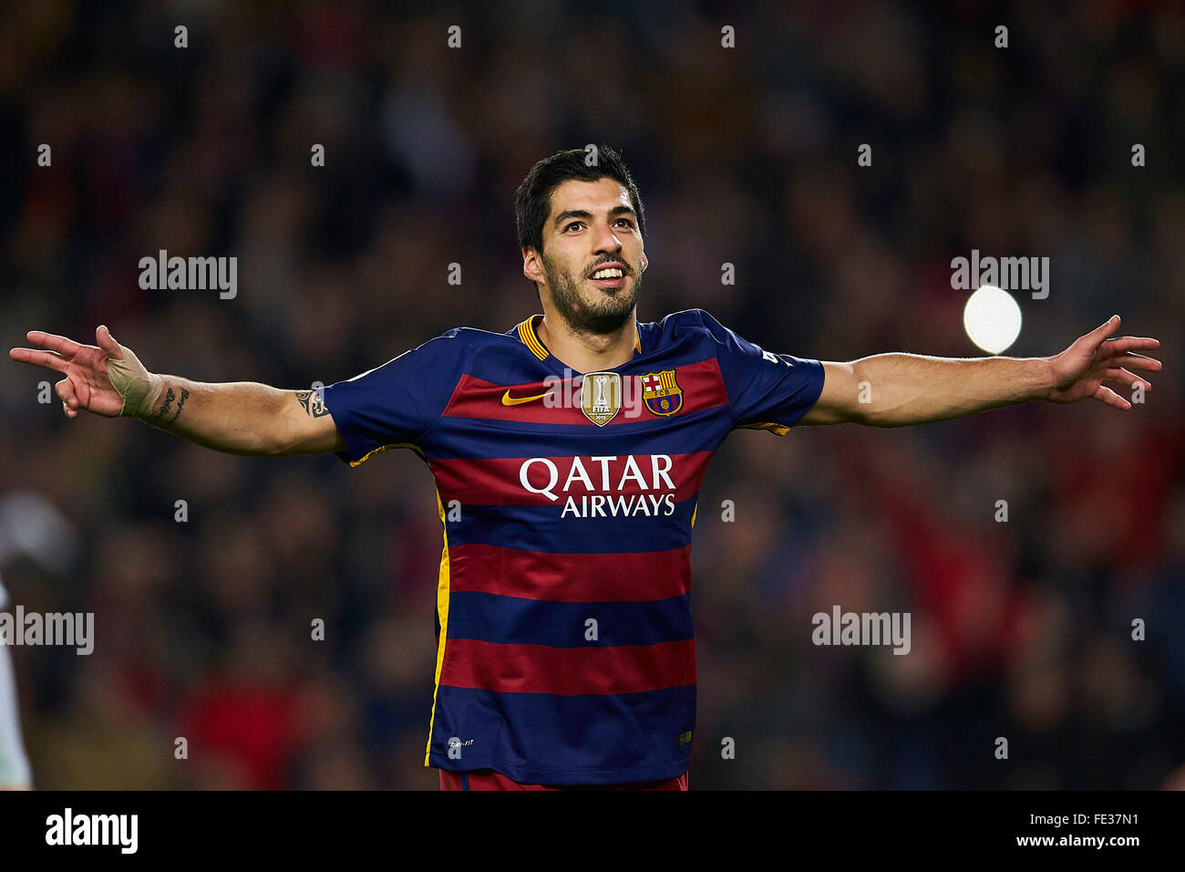 Luis Suarez (FC Barcelona) celebrates after scoring, during Kings Cup ...