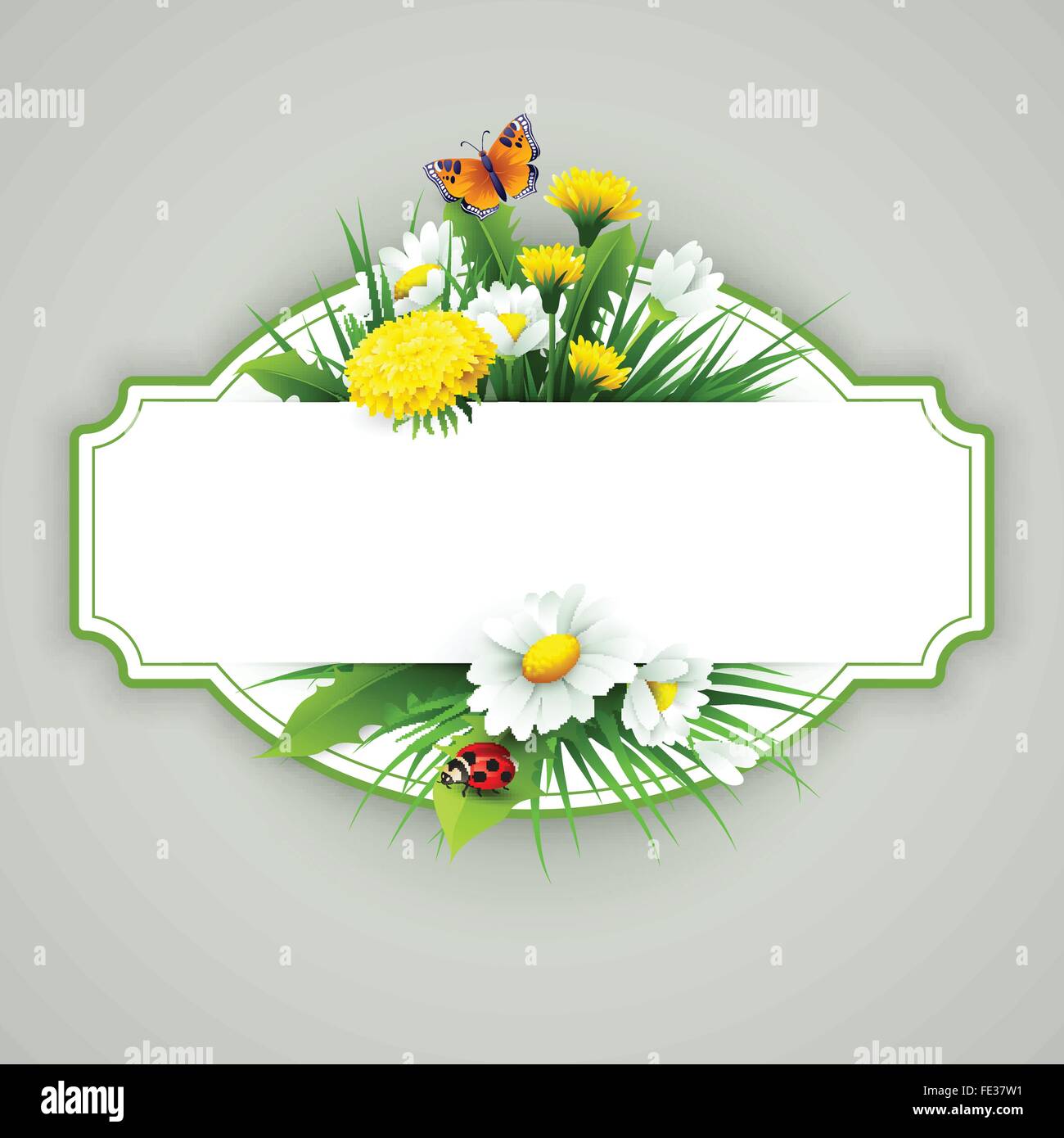 Fresh spring background with grass, dandelions and daisies Stock Vector ...