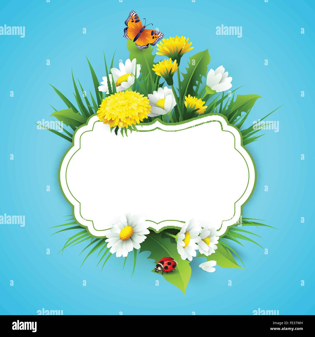 Fresh spring background with grass, dandelions and daisies Stock Vector ...