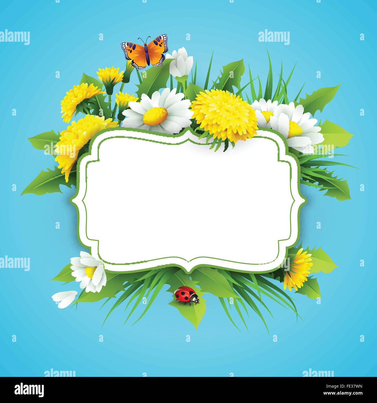Fresh spring background with grass, dandelions and daisies Stock Vector ...