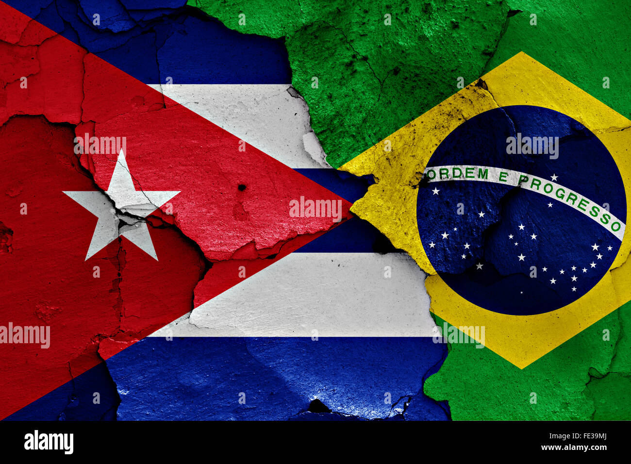 flags of Cuba and Brazil painted on cracked wall Stock Photo - Alamy